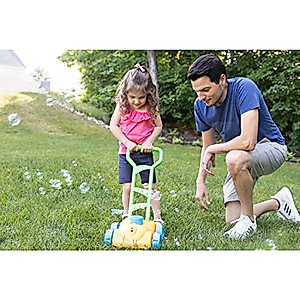 Little Kids FUBBLES NO Spill Bubble Lawn Mower | Includes 4oz Non Tox Refill Solution | Automatic Bubble Blower Machine | Toddler Outdoor Bubble Toy, Orange
