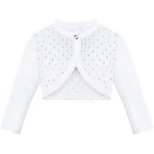 Lilax Baby Girls' Knit Long Sleeve One Button Closure Bolero Shrug 3-6 Months White