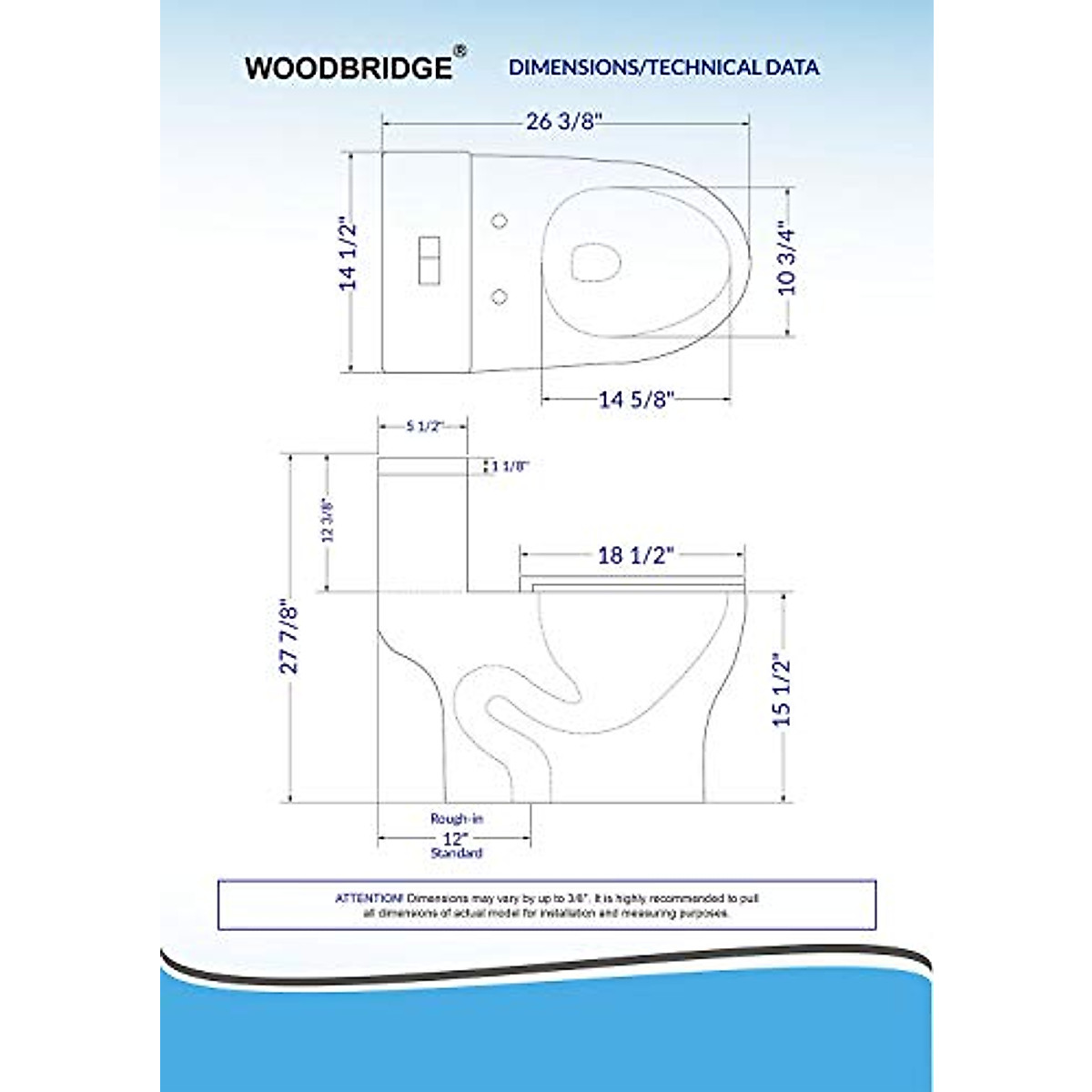 WOODBRIDGE Luxury, Elongated One Piece Toilet with Advanced Bidet Seat, T-0022, White