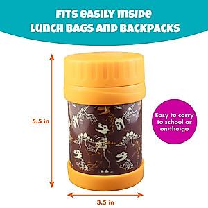 Bentology Stainless Steel Insulated Lunch 13oz Jar for Kids - Dinosaur Fossils - Large Leak-Proof Storage Jar for Hot/Cold Food, Soups, Liquids - BPA Free - Fits Most Lunch Boxes and Bags