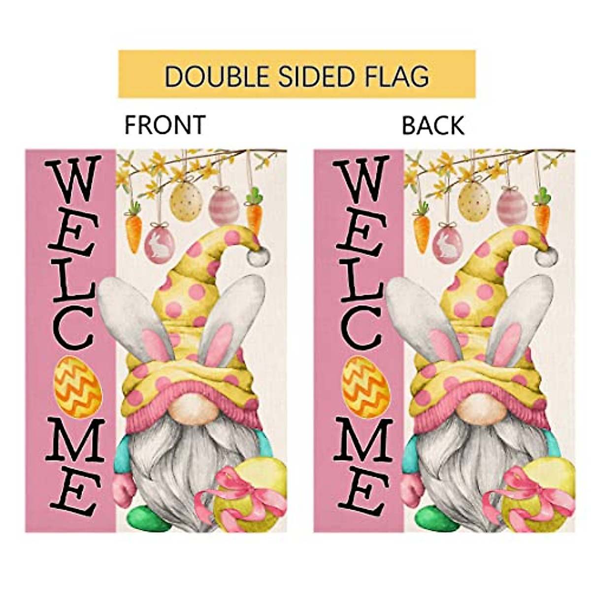 Easter Gnome Garden Flag 12x18 Vertical Double Sided Welcome Spring Easter Eggs Farmhouse Holiday Outside Decorations Burlap Yard Flag BW246