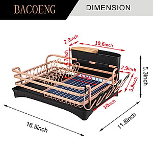 BACOENG Aluminum Dish Drying Rack,Never Rust Dish Rack with Removable Cutlery Holder & Cup Holder, 360° Swivel Spout Drain Board,Gold
