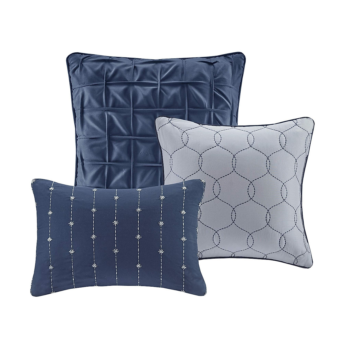 Madison Park Walter Comforter-Luxe Seersucker Print Design All Season Down Alternative Bedding, Matching Shams, Bedskirt, Decorative Pillows, California King (104 in x 92 in), Navy