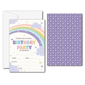 Rainbow Birthday Party Invitations - Rainbow Party Supplies - Fill in The Blank Birthday Party Invites - 20 Invitation Cards With 20 Envelopes (003A)