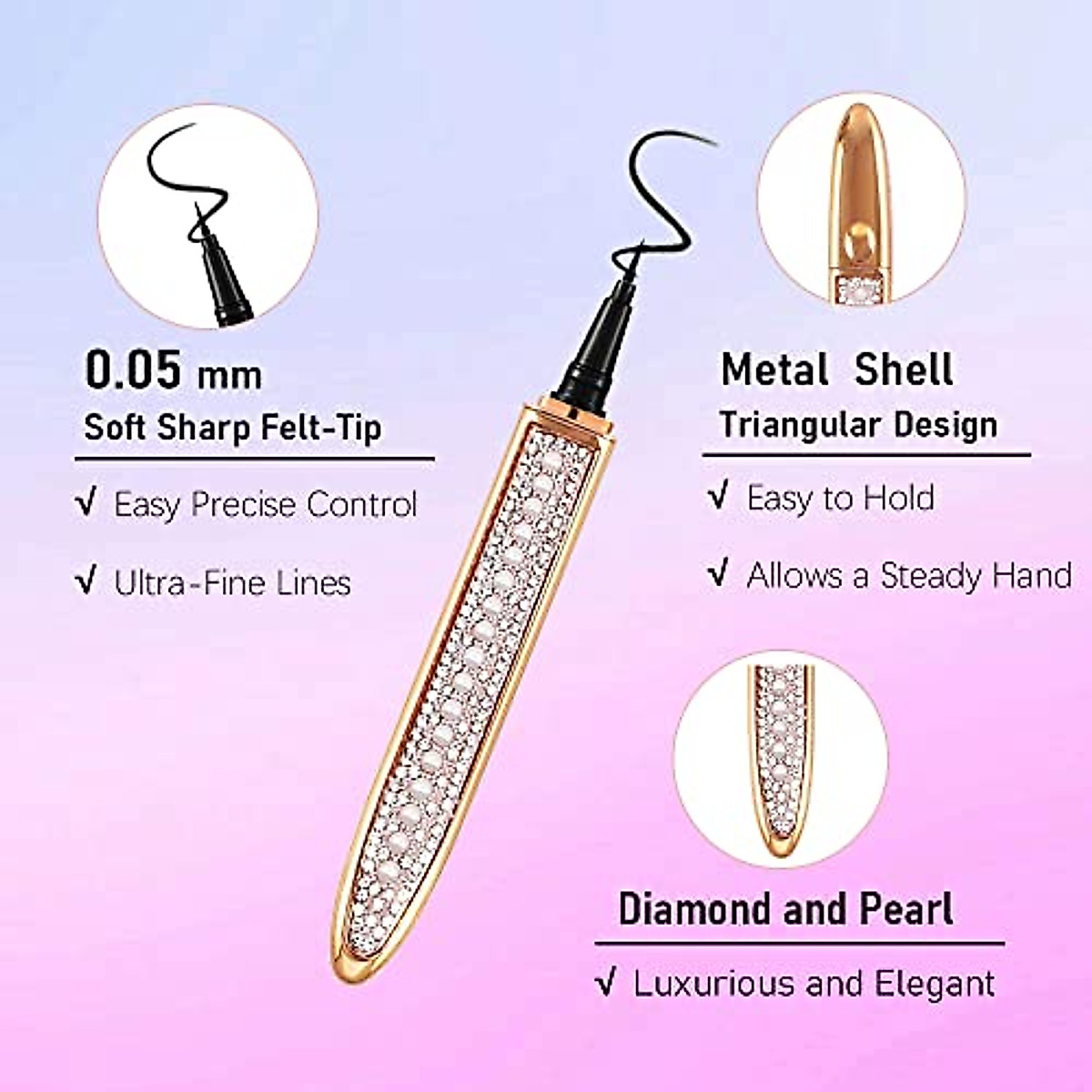 CRINSLY 2022 Upgraded Black Eyelash Glue Pen Self-Adhesive 2 in 1 Eyeliner for Normal False Lashes Long-Lasting Eye Liner for Sensitive Eyes Quick Drying Waterproof Strong Hold Latex-Free Eye Makeup