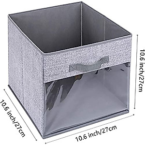 DIMJ Cube Storage Bins, 3 Packs Clear Window Fabric Storage Bin Organizer for Closet Shelves Home Storage Cubes Organizer with Handles
