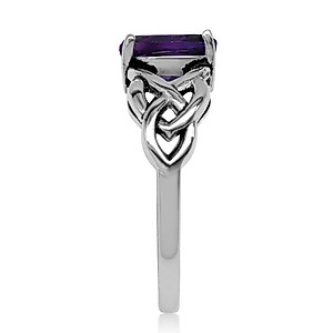 Silvershake 1.18ct. Natural African Amethyst 925 Sterling Silver Celtic Knot Solitaire Ring Size 9