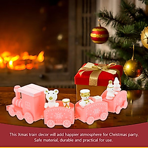 Amosfun Christmas Tree Train Decorations Christmas Train Set for Around/Under The Tree Tracks Electric Train Sets Mini Christmas Tree Train Plastic Train Table Decor Pink