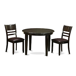 East West Furniture BOLY3-CAP-LC 3 Piece Dining Room Table Set Contains a Round Kitchen Table and 2 Faux Leather Upholstered Dining Chairs, 42x42 Inch, Cappuccino