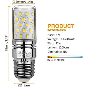 BHCH E26 LED Corn Bulbs 12W,3000K Warm White,1200LM,Edison Screw Bulbs,100W Incandescent Bulbs Equivalent,Pack of 4