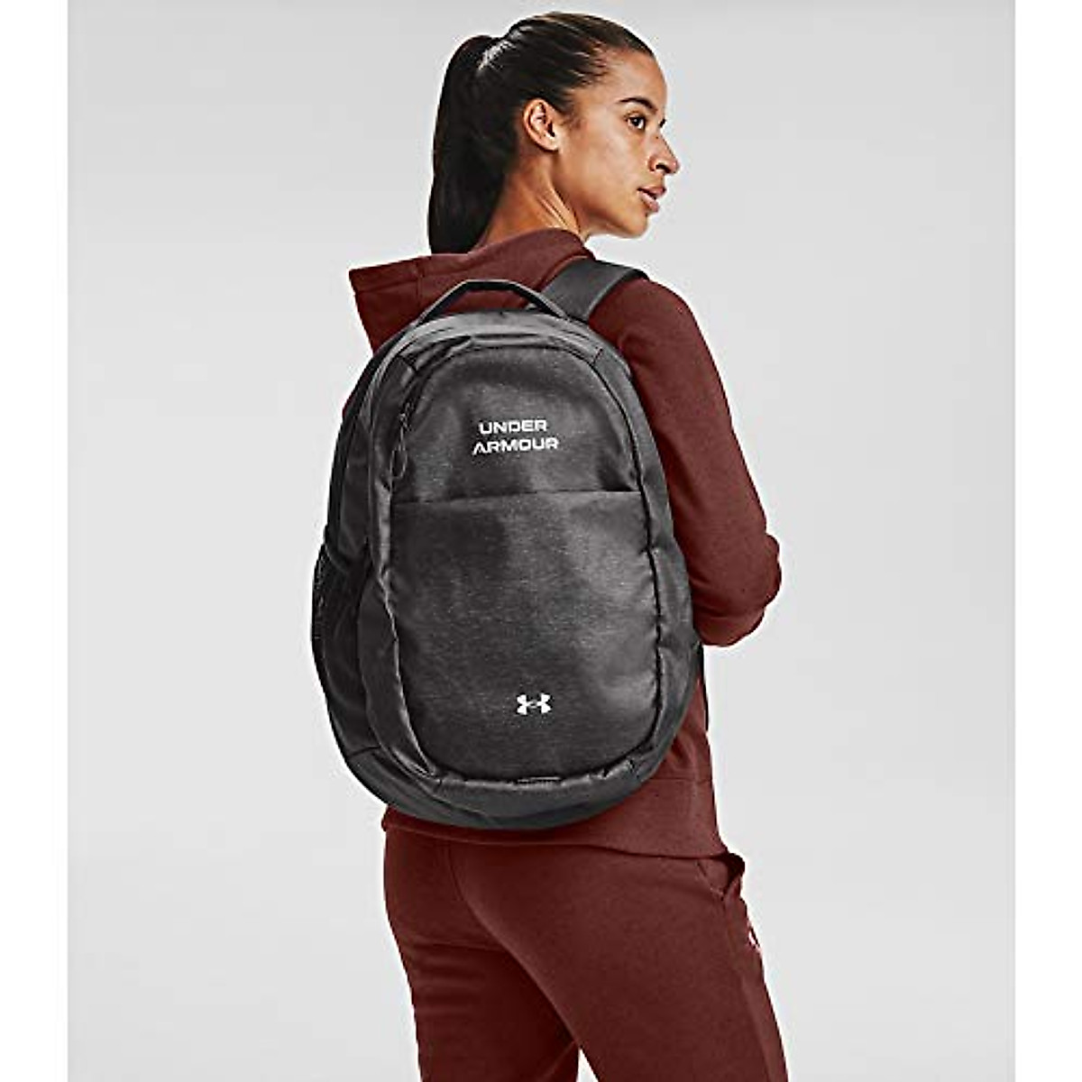 Under Armour Women's Hustle Signature Backpack , Jet Gray (010)/Metallic Silver , One Size Fits All