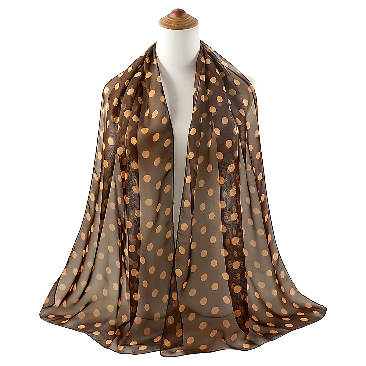 E-Clover 1950s Chiffon Scarf Long Polka Dot Scarfs Vintage 50s Sheer Neck Head Scarves Shawl for Women 80s Costumes Outfit Brown