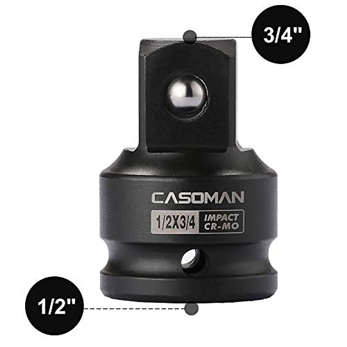 CASOMAN 1/2 Inch Drive 1/2" Female x 3/4" Male Impact Adapter, Cr-Mo Steel, 1/2"F to 3/4"M Socket with Friction Ball