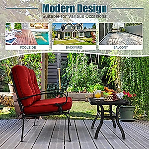 Tangkula Patio Loveseat with Table Set, 2 Seat Cushioned Sofa with Coffee Table, Patio Conversation Sofa Set with Rustproof Frame, 2 Pieces Outdoor Furniture Set for Garden, Poolside, Balcony (Red)
