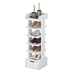 BURENMTO 6-Tier Vertical Shoe Rack for Closet, Narrow Shoe Rack for Entryway Tall Shoe Rack Organizer for Small Spaces Corner Small Shoe Rack White