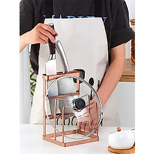 Knife Holder Bakeware Organizer Pot Lid Holder Rack for Pots, Cake Molds, Cutting Boards, Mats, Cookware-Rose Gold