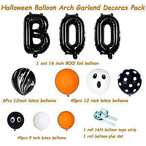 Halloween Balloon Arch Garland Kit, 103pcs 16" BOO Fiol Balloons 12" 5" Horrible Ghost Eyeball Orange Black White Latex Balloons Garland for Halloween Day Decorations Halloween Party Supplies