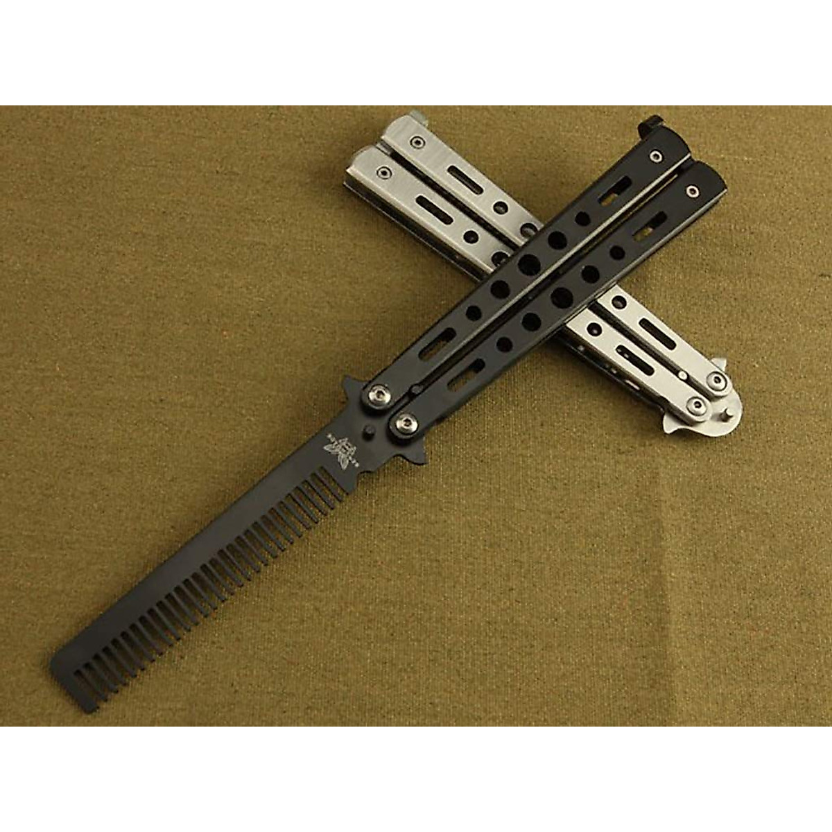 ZERIRA 2 Pcs Outdoor Camping Practice Comb Butterfly Comb Knife Novel Stainless Steel Butterfly Comb Modeling Tool