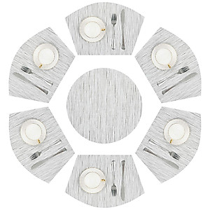 SHACOS Round Table Placemats Set of 5 Wedge Shaped Place Mat with Round Centerpiece Mat Heat Resistant Table Mats Washable (5, Gray White)