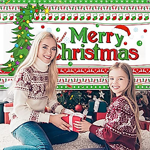 Christmas Backdrop Merry Christmas Photography Background 72.8 x 43.3 Inch Christmas Party Decorations Large Fabric Red and Green Xmas Sign Banner Photo Booth Props for Christmas Winter Holiday Party