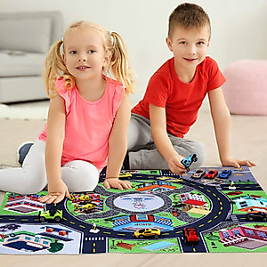 iBaseToy Toddler Toys Car for Boys: 18 Pieces Carrier Truck Transport Vehicles Toys with Carrying Case Helicopters Race Model Car Play Mat - Kids Toys Car Trucks Toy Set for Kids Boys Girls