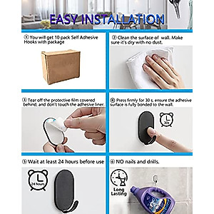 JIELAIMI Self Adhesive Hooks White, 10 Pack Sticky Hooks Extra Strong for Kitchen, Bathroom, Sink - Waterproof Carbon Steel Stick Hanger on Towel Hooks