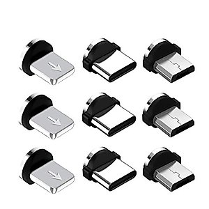 VizGiz 9 Pack Magnetic Phone Cable Adapter Connector Tips Head Plug Micro USB Type C Cord Magnet Charger Adaptor Replacement Tip for iPhone Huawei Samsung iPad Android Mobile Phone
