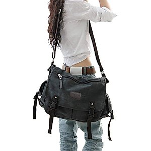 [Upgraded] Vintage Canvas Messenger Bag Large Book Laptop Shoulder Bag Women Men New