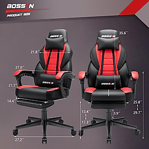BOSSIN Gaming Chair with Footrest and Massage 400lb Weight Capacity, Big and Tall Gaming Chair for Adults, Ergonomic Heavy Duty Gaming Chair with Large Size Seat and High Back