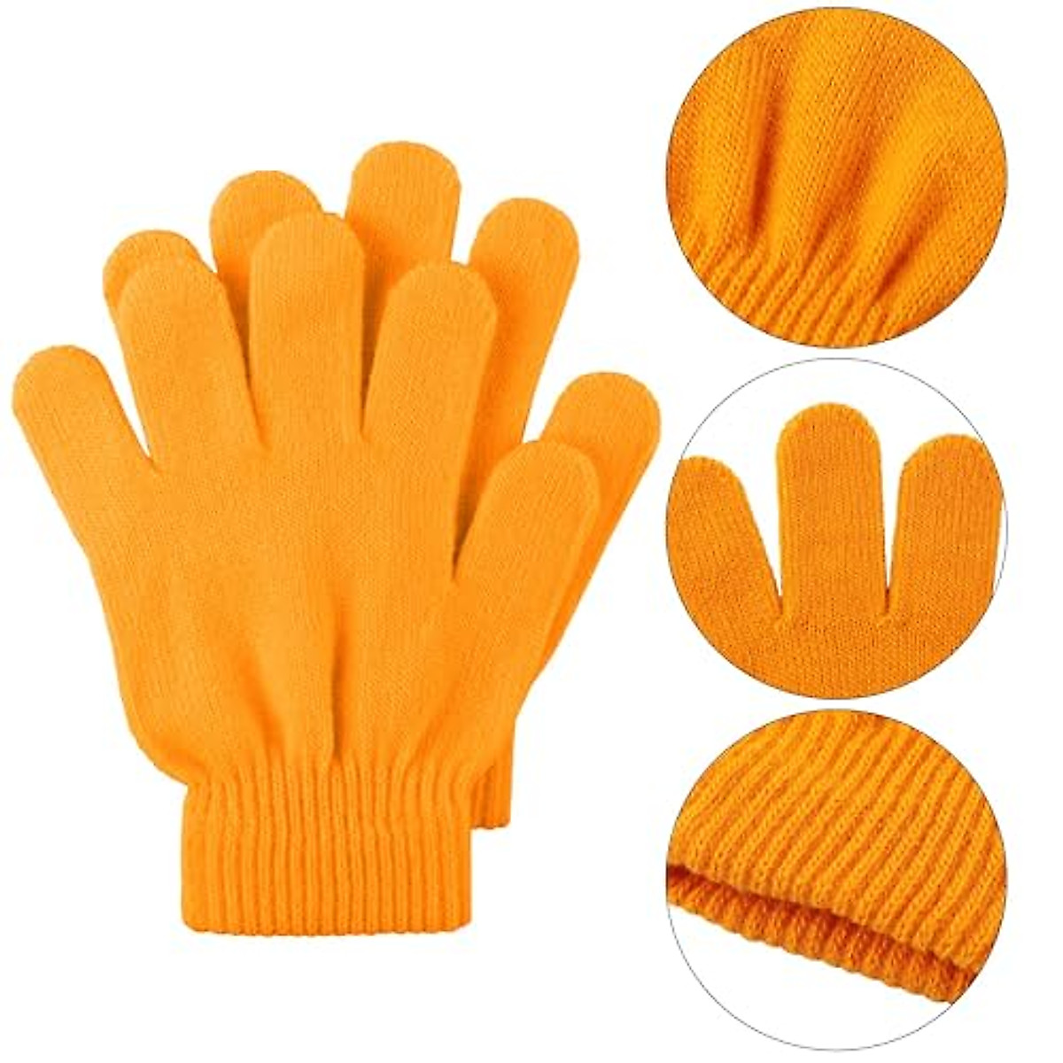 Cooraby 12 Pairs Kids Warm Magic Gloves Teens Winter Stretchy Knit Gloves Boys Girls Knit Gloves (Black, Yellow, Light Pink, Red, Mixed Colors, 4-6 Years)