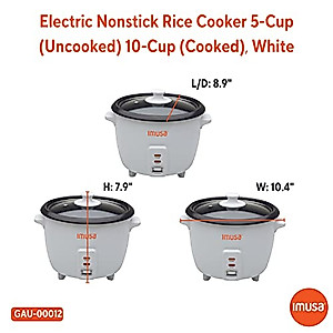 IMUSA USA GAU-00012 Electric NonStick Rice Cooker 5-Cup (Uncooked) 10-Cup (Cooked), White