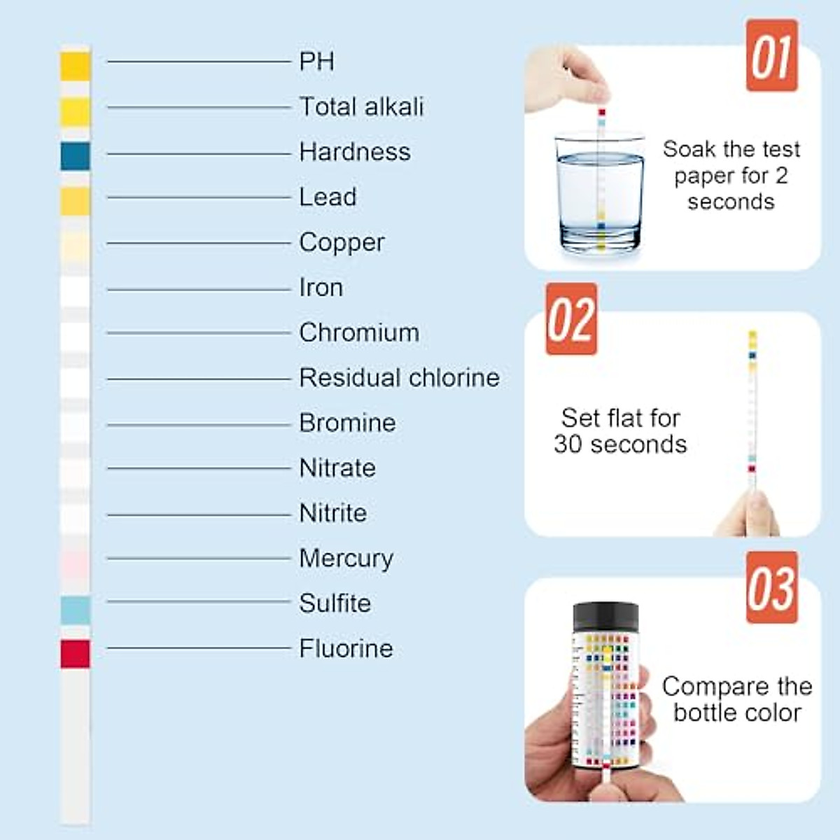 Water Testing Kits, 100Pcs 14 in 1 Water Test Kit, Drinking Water Test Kit, Water Test Strips, Home Water Testing Kit for Hardness, Lead, Water Tester for Drinking Water