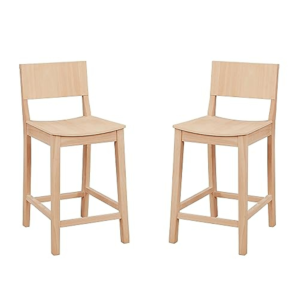 Linon Unfinished Benton Solid Rubberwood MidCentury Stool Set of 2, Counter Height