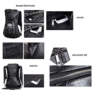 nice--buy Skull Punk Art Fashion Backpack Hooded Rivet Studded Biker Purse Gothic 3D Skull PU Leather Bookbag Python Daypack Shoulder Bag Laptop Bag