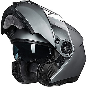 ILM Adult Motorcycle Modular Full Face Helmet Flip up Dual Visor DOT Approved Model 159(Gray,X-Large)