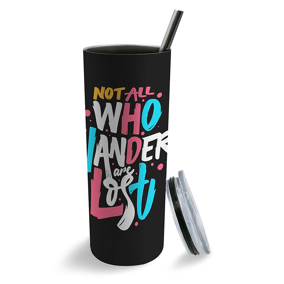 20 oz Water Bottle Coffee Mugs Not All Who Wander are Lost Water Bottles with Straw Thermo Coffee Mug Vintage Sublimation Cups 20 oz Skinny Gift for Employees