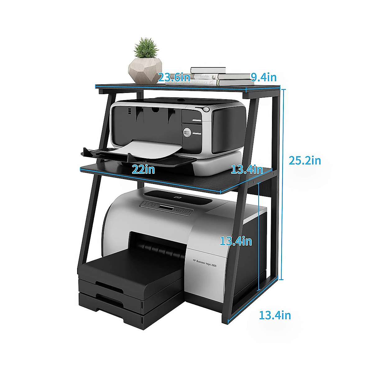 PUNCIA Desktop 3-Tier Wood Printer Stand Black Large Size High Capacity Storage Desk Shelves for Dorm Home Office Organizer of Printer Fax Book Heavy Duty Rack for Home Office Supplie