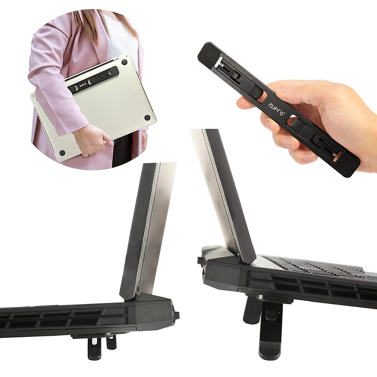 Zupro Portable Laptop Stand,Foldable Adjustable Heights,Invisible Aluminum Lightweight Laptop Keyboard Holder Riser,Ergonomic,Compatible with 10 to17 Inches Notebook Computer.Self-Adhesive.(Silver)