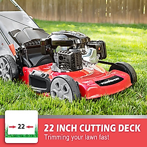 PowerSmart Self Propelled Lawn Mower, 22 Inch Lawn Mower Self-propelled, 200CC 4-Stroke Engine, 3 in 1 Gas Lawn Mower with Bag, 5 Cutting Heights Adjustable (1.2''-3.5'')