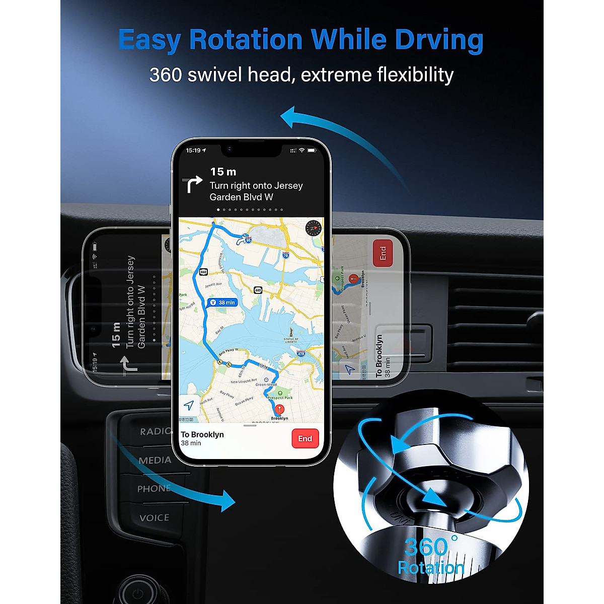 [ Military-Grade Magnetic Vent Hook] Phone Holder for Car, Hands Free Phone Car Mount Strong Magnet Air Vent Mount, 360° Rotation Car Phone Holder Compatible with iPhone Samsung Galaxy All Smartphones