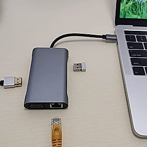 Yirepny USB C Hub, 7 in 1 Multiport Adapter with 4K Output 3 USB 3.0 Ports 100W Pd Charging TF/SD Card Reader USB C to 4K USB C to RJ45 Ethernetr USB C Adapter Silver