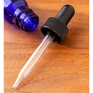 JUVITUS 0.5 oz / 15 ml Cobalt Blue Glass Boston Round Bottle with Black Dropper (2 Pack) + Funnel