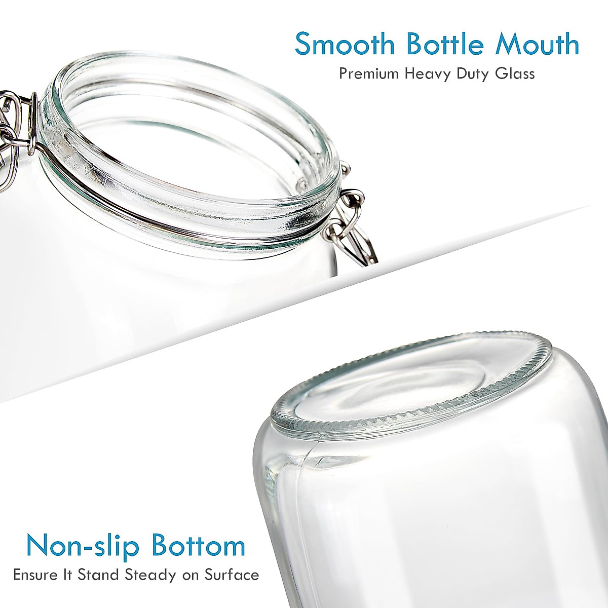 YEBODA 48oz Food Storage Canister Glass Jars with Clamp Airtight Lids and Silicone Gaskets for Multi-Purpose Kitchen Containers - Clear Square (2 Pack)