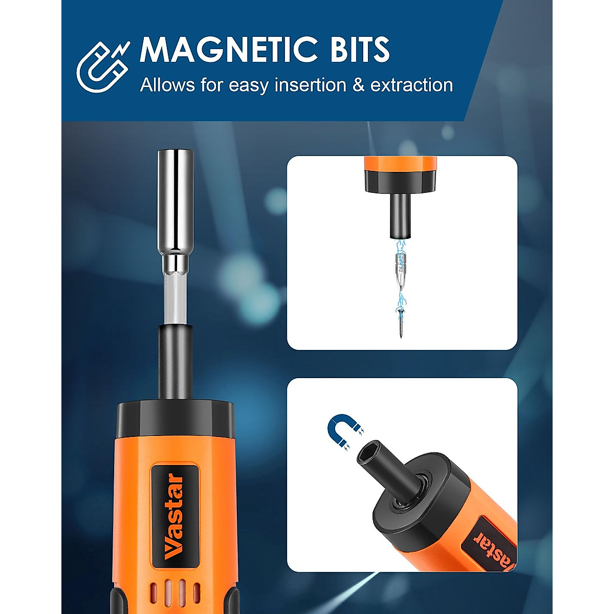 Vastar 4.2V Electric Screwdriver Kit, 4 Torque Settings, 49 in 1 Cordless Rechargeable Screwdriver with LED Light, 35 CRV Steel Screwdriver Bits, 8 Sockets, Magnetic Hex Chuck, Bit Holders