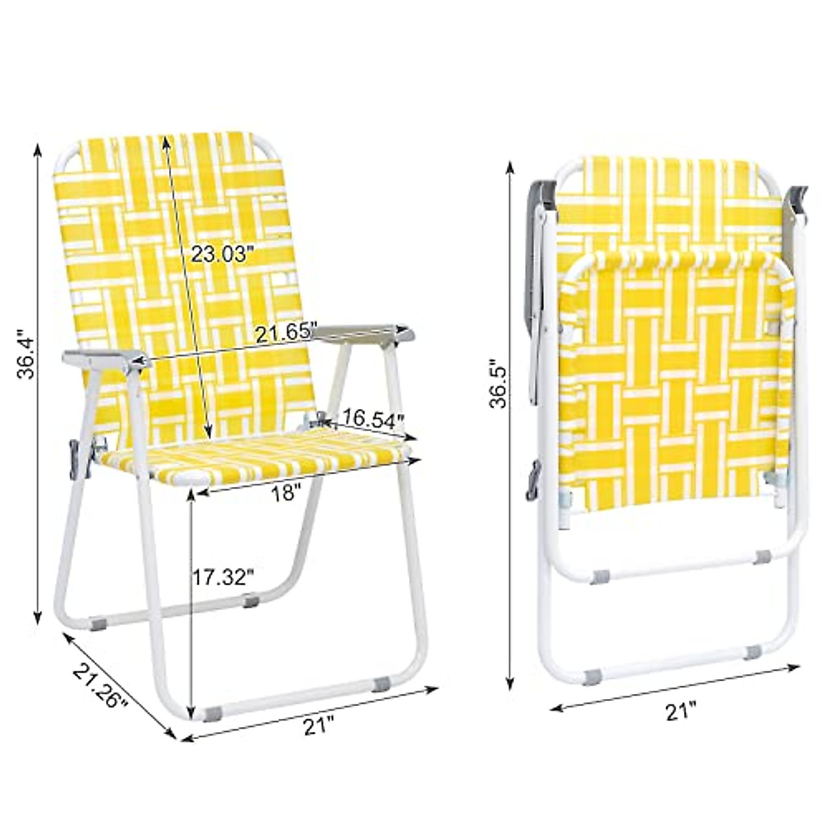 Outvita Webbed Lawn Chairs Set of 2, Foldable Metal Patio Chairs Stable Steel Outdoor Chair for Camping, Fishing, Beach, Poolside, Backyard and BBQ (Yellow&White)