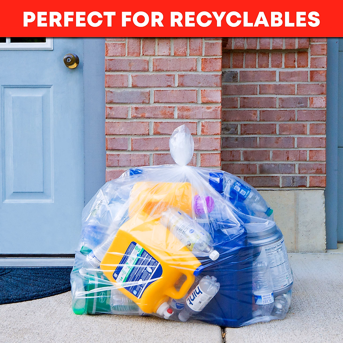 55 Gallon Clear Trash Bags, (50 Bags w/Ties) Large Clear Plastic Recycling Garbage Bags