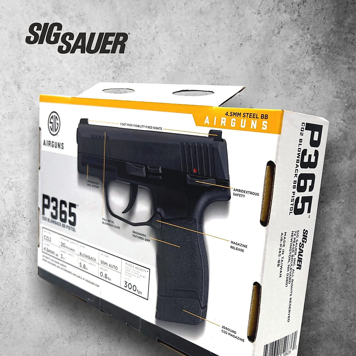 Sig Sauer P365 BB Blowback Air Pistol with CO2 12 Gram (5 Pack) and Pack of 100 Airgun .177/4.5mm Steel BBS Bundle
