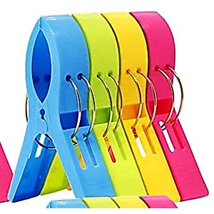 Beach Towel Clips for Beach Chairs, 16 Pcs 4.7 Inch 4 Colour Plastic Large Clothespin Towel Clips for Chairs, Beach Accessories for Vacation Must Haves (Blue, Green, Yellow, Hot Pink 16pcs 4.7'')