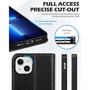 SHIELDON Case for iPhone 13 Wallet Case, Genuine Leather Case with Kickstand RFID Blocking Credit Card Holder Shockproof Full Protection Magnetic Case Compatible with iPhone 13 5G 6.1" 2021 - Black