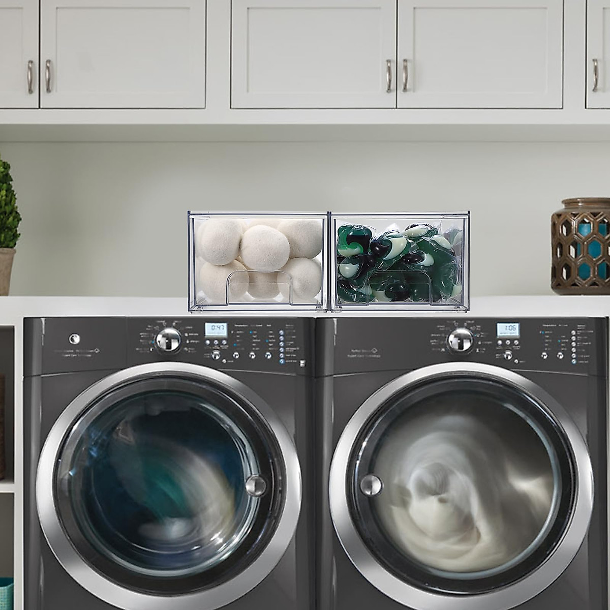 Sumnacon Laundry Pods Container Stackable Dishwasher Pods Container with Pull-out Handle Clear Laundry Pod Holder for Laundry Room Organization Storage Versatile Laundry Storage Containers for Vanity